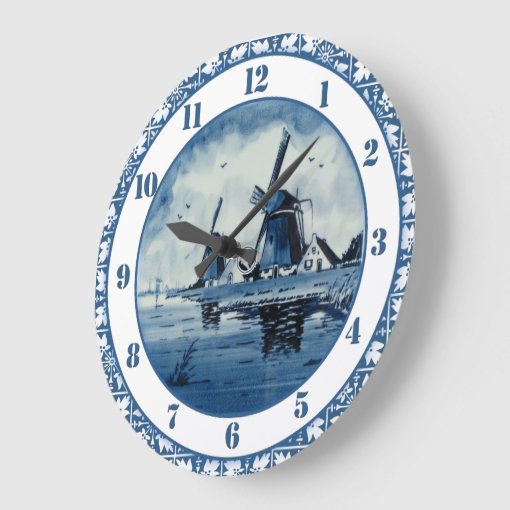 Blue Delft Blue Windmill Large Clock | Zazzle