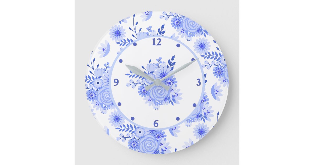 Blue Delft Floral Wall Clock | Zazzle