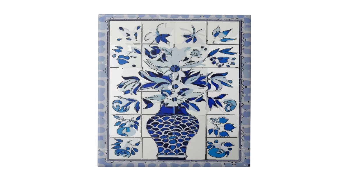 Blue Delft Flower Vase Tile Mural | Zazzle