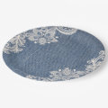 Blue Denim and White Lace Shabby Chic Paper Plate | Zazzle