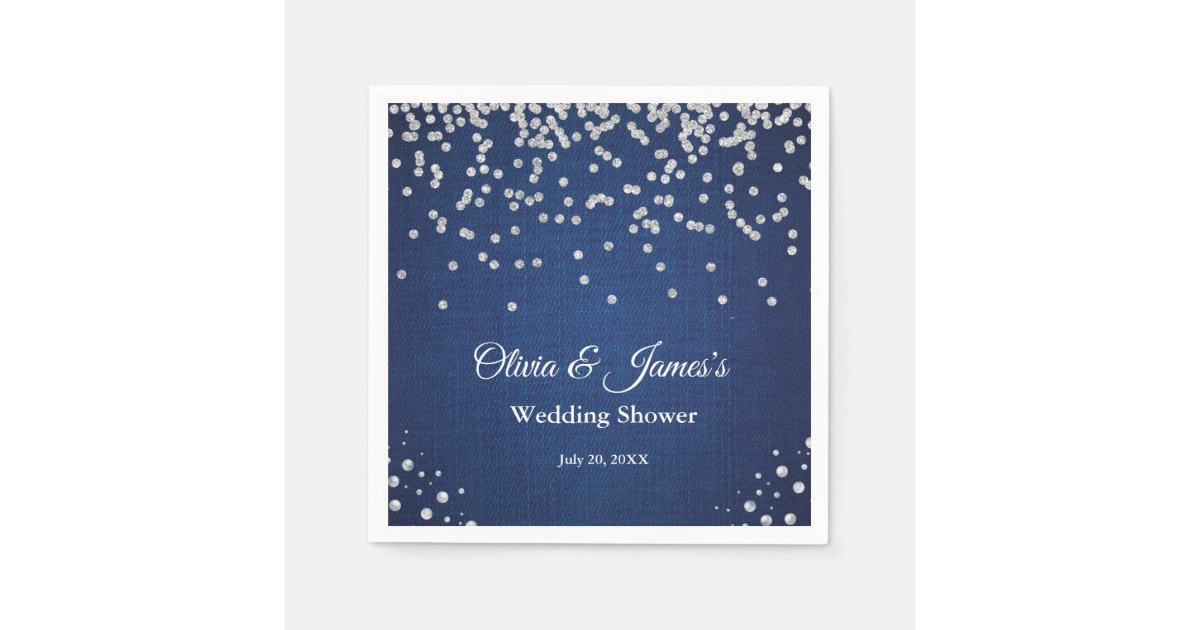 Blue Denim Diamonds Pearls Couple's Wedding Shower Napkins | Zazzle