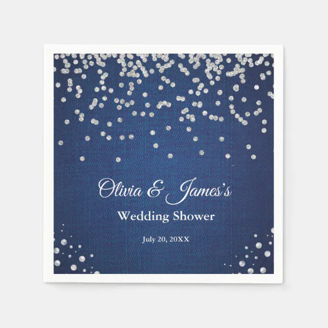 Blue Denim Diamonds Pearls Couple's Wedding Shower Napkins | Zazzle