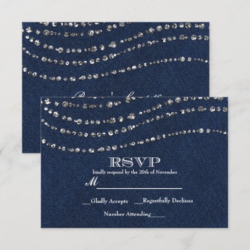 Blue Denim & Diamonds Sparkle Bling Party RSVP | Zazzle