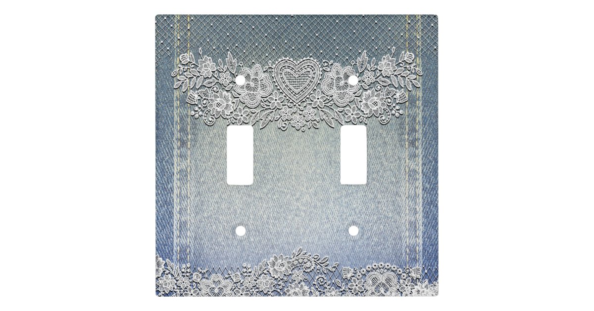 Blue Denim Jean & White Heart Lace Light Switch Cover | Zazzle