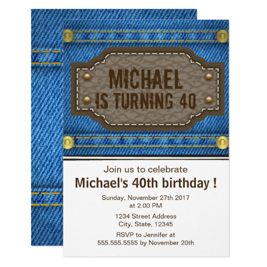 Blue denim jeans with leather label birthday party invitation | Zazzle.com