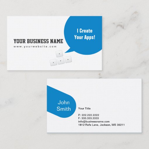 Blue Dialog Box App Developer Business Card | Zazzle