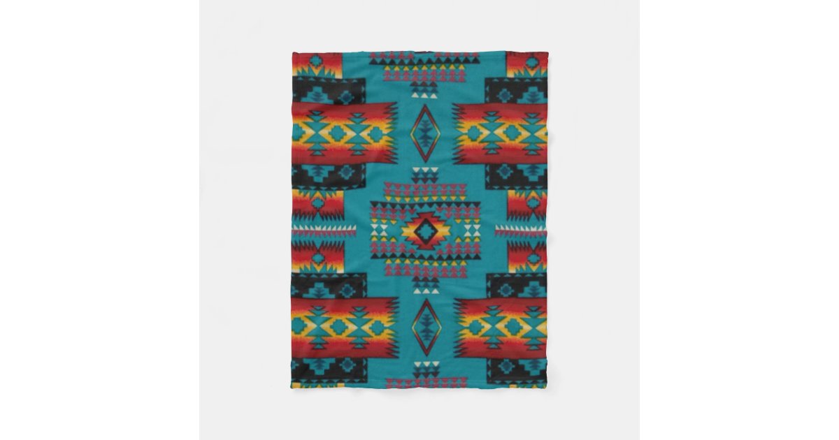 BLUE Diamond Aztec Print Fleece Blanket | Zazzle