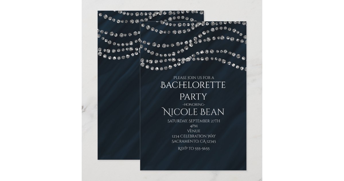 Blue & Diamond Glamour Bling Party Invitations | Zazzle