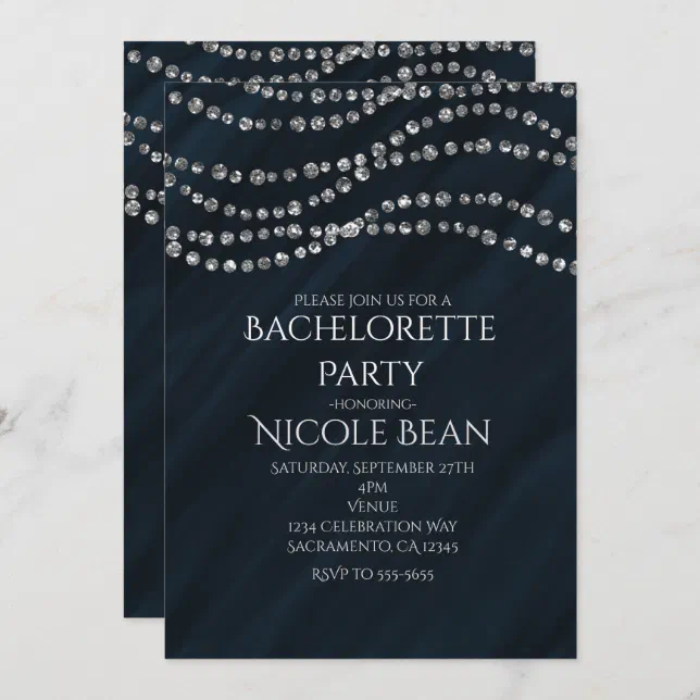 Blue & Diamond Glamour Bling Party Invitations | Zazzle