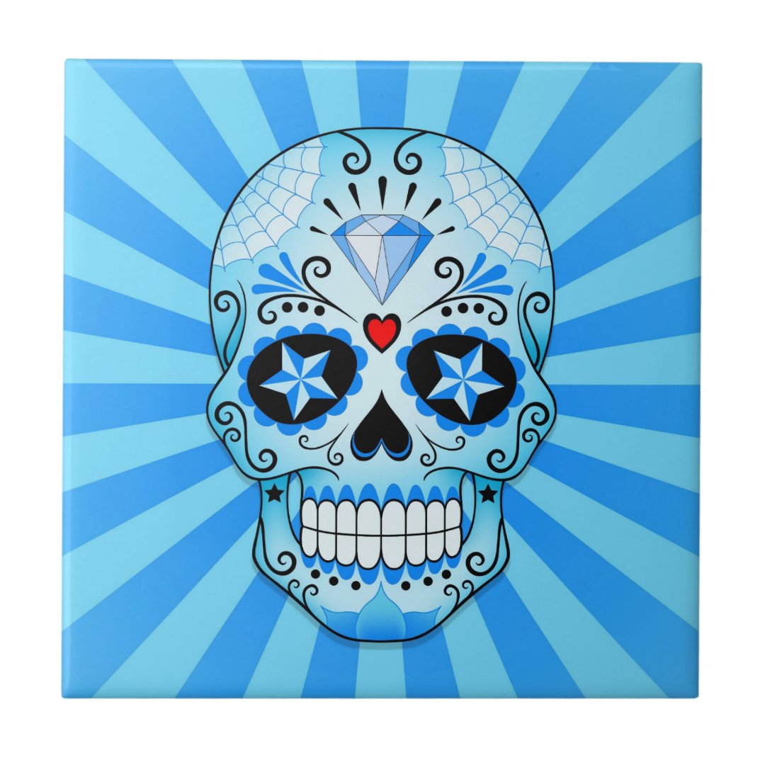 Blue Diamond Sugar Skull Ceramic Tile | Zazzle