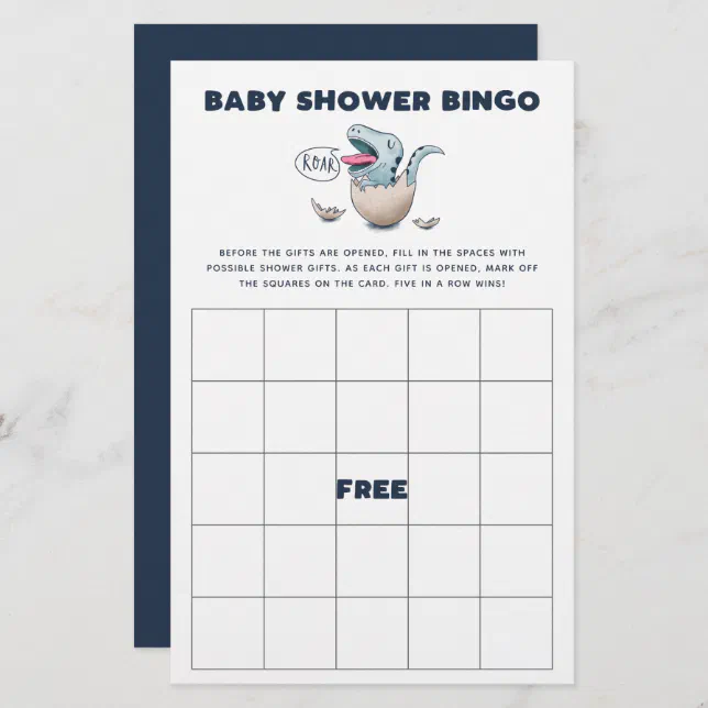 Blue Dinosaur Baby Shower Bingo Game | Zazzle