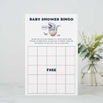 Blue Dinosaur Baby Shower Bingo Game | Zazzle