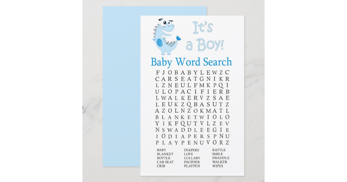 Blue Dinosaur Baby Shower Word Search Game | Zazzle