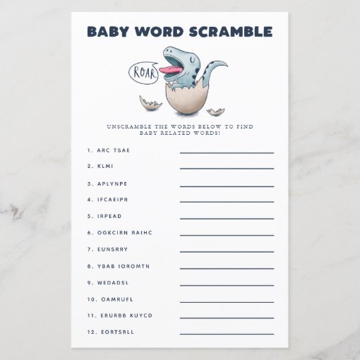 Blue Dinosaur Baby Word Scramble Game | Zazzle