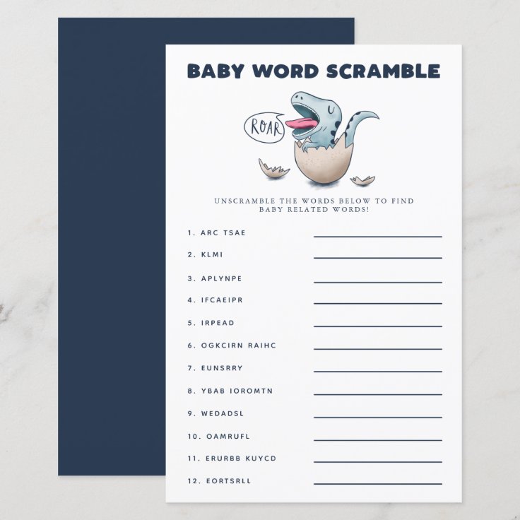 Blue Dinosaur Baby Word Scramble Game | Zazzle
