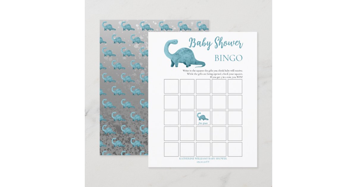 Blue Dinosaur Boy Baby Shower Bingo Card | Zazzle