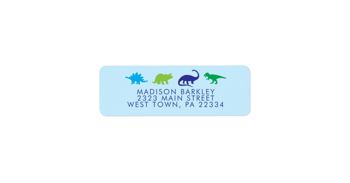 Blue Dinosaur Cute Kid's Dino Return Address Label | Zazzle
