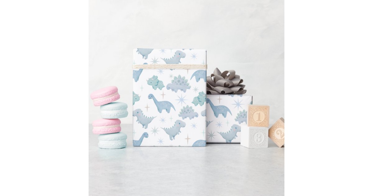 Blue Dinosaur Pattern Wrapping Paper | Zazzle