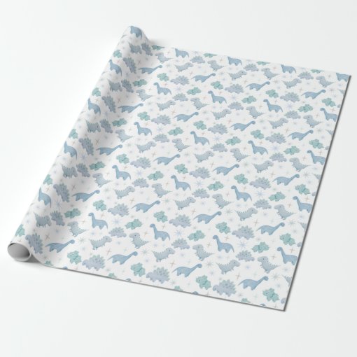 Blue Dinosaur Pattern Wrapping Paper | Zazzle