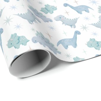 Blue Dinosaur Pattern Wrapping Paper | Zazzle