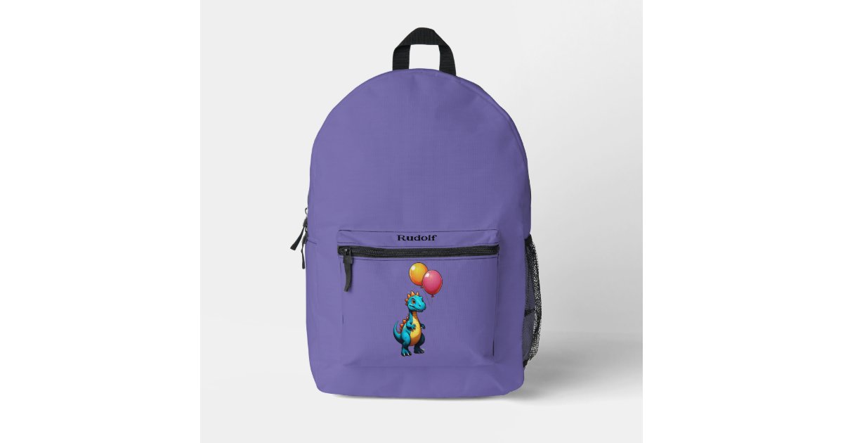 Blue dinosaur with balloons printed backpack | Zazzle