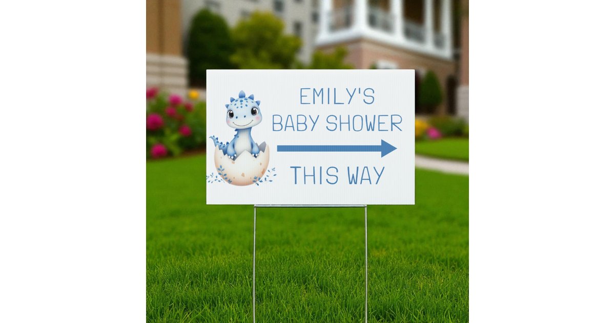 Blue Directional Dinosaur Baby Shower Arrow Sign | Zazzle