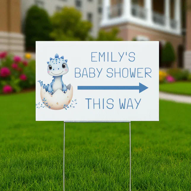 Blue Directional Dinosaur Baby Shower Arrow Sign | Zazzle