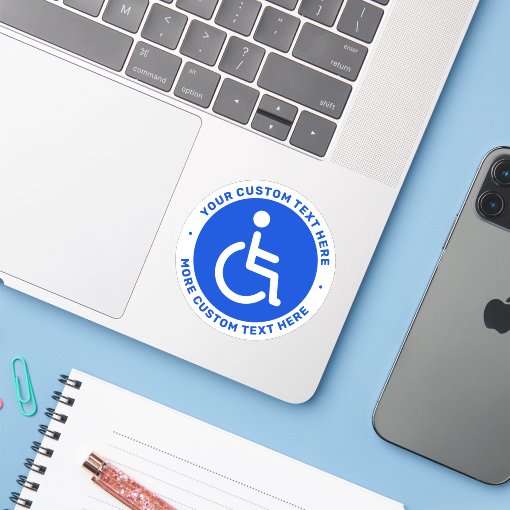 Blue disabled symbol and custom text vinyl sticker | Zazzle
