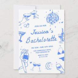 Blue Disco Cocktail Bachelorette Weekend Party Invitation | Zazzle