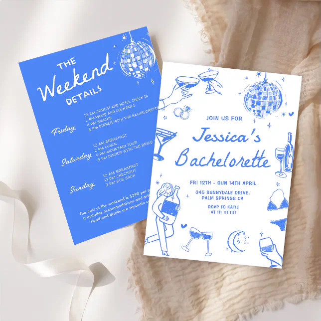 Blue Disco Cocktail Bachelorette Weekend Party Invitation | Zazzle