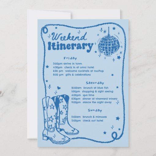 Blue Disco Rodeo Cowgirl Bachelorette Weekend Invitation | Zazzle