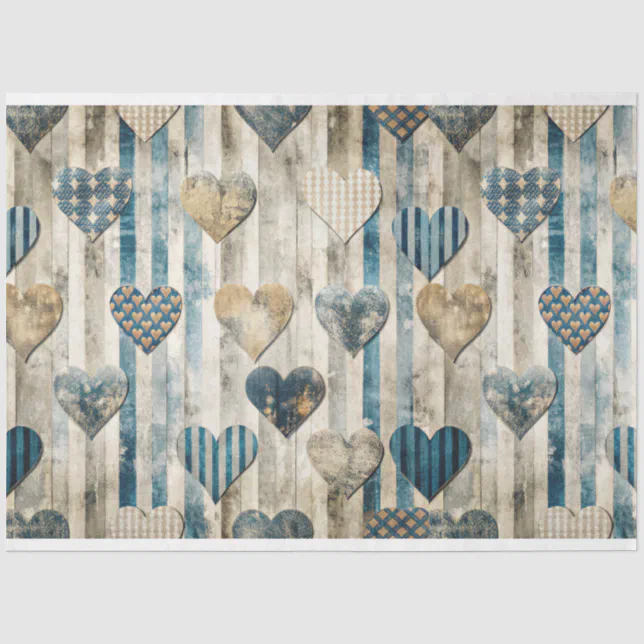 Blue Distressed Heart Decoupage Tissue Paper | Zazzle