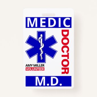 Blue Doctor Print Custom Name Volunteer Employee Badge | Zazzle