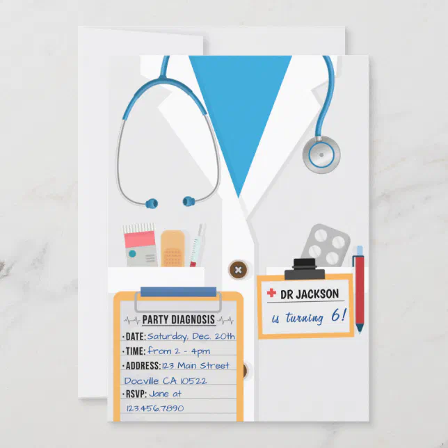 Blue Doctor Scrubs Birthday Party Invitation | Zazzle