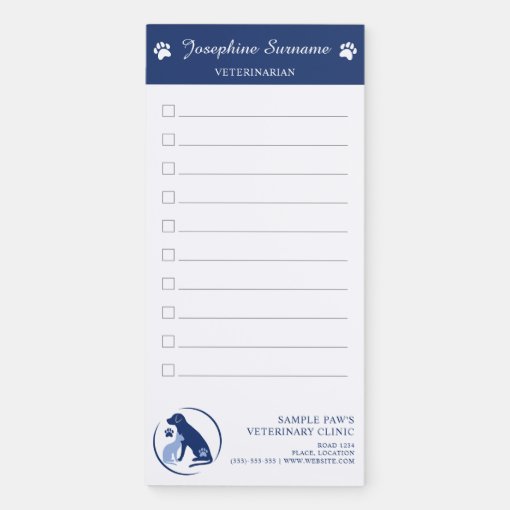 Blue Dog Cat Vet Logo Custom Checklist To Do List Magnetic Notepad | Zazzle