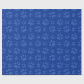 Blue dog paw print pattern wrapping paper | Zazzle