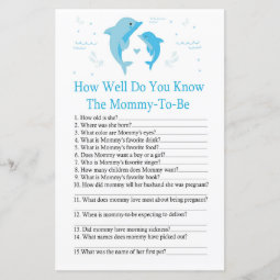 Blue Dolphin How well do you know baby shower game | Zazzle