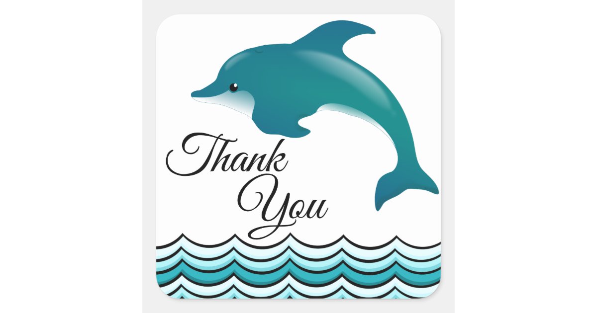 Blue Dolphin Thank You Square Sticker | Zazzle