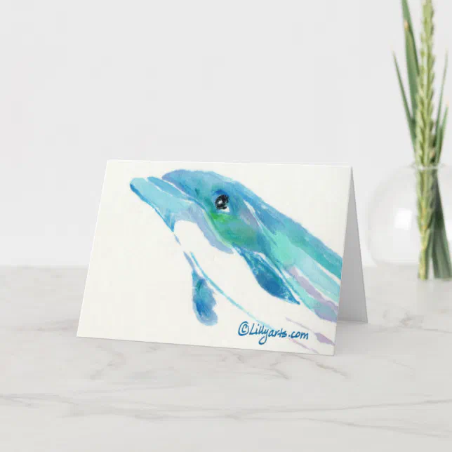 Blue Dolphin Watercolor Note Card | Zazzle