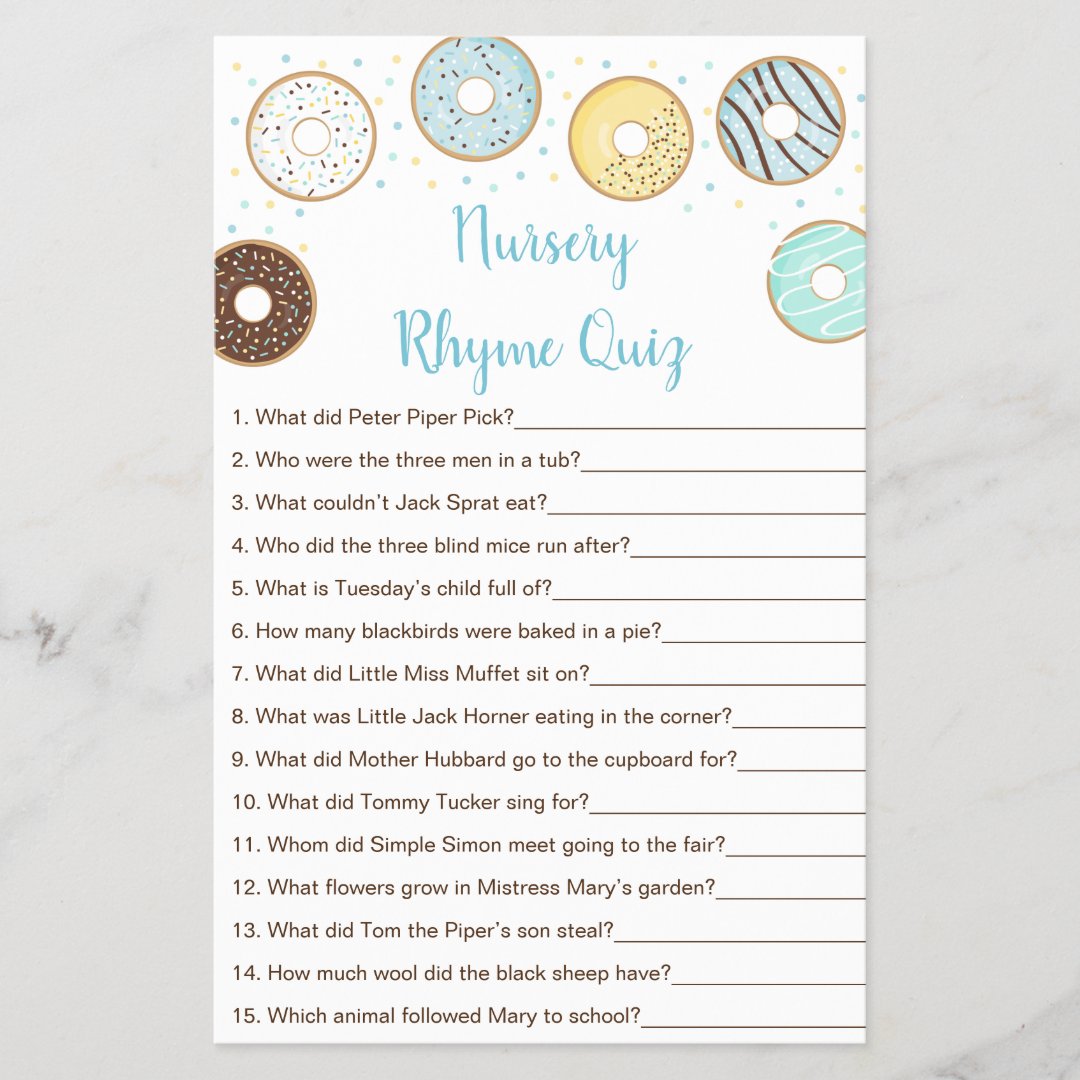 Blue Donut Baby Shower Nursery Rhyme Game | Zazzle