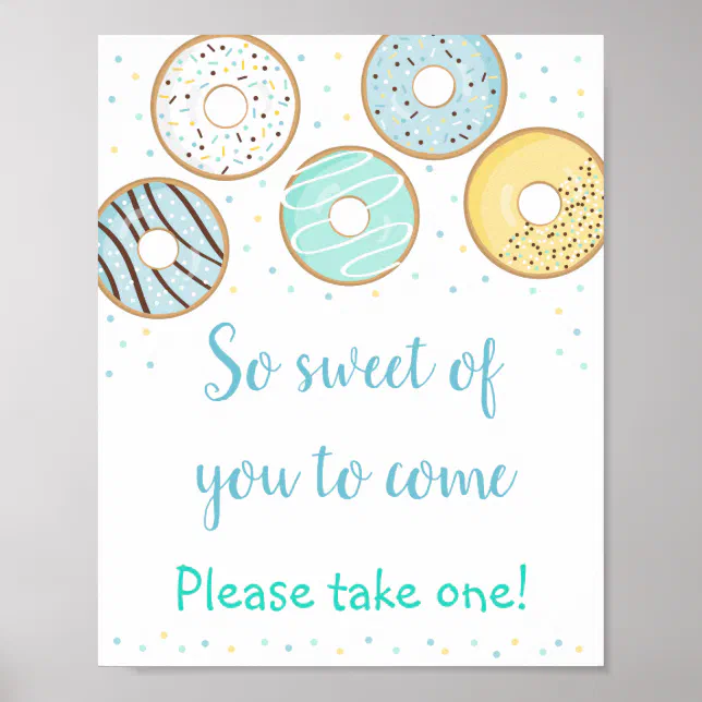 Blue Donut Sweet Of You To Come Favor Sign | Zazzle