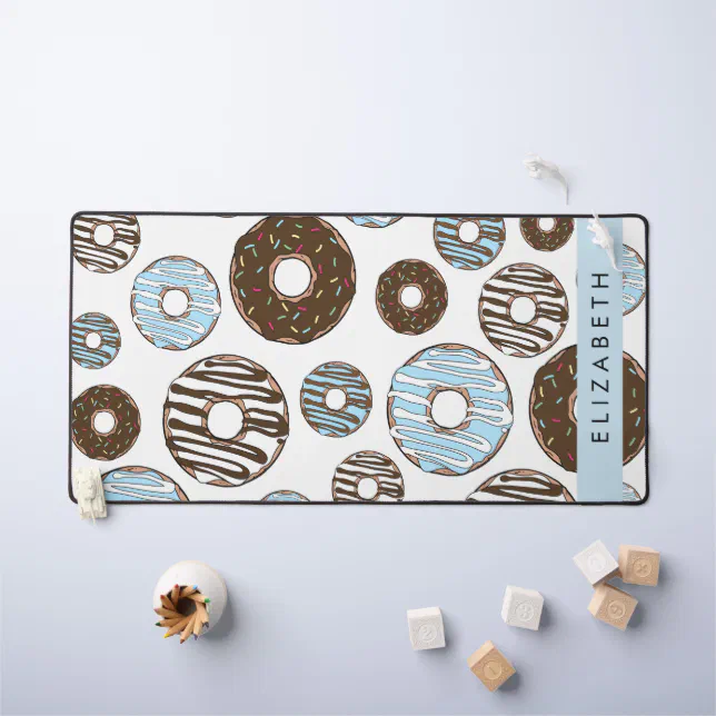 Blue Donuts, Brown Donuts, Sprinkles, Your Name Desk Mat | Zazzle