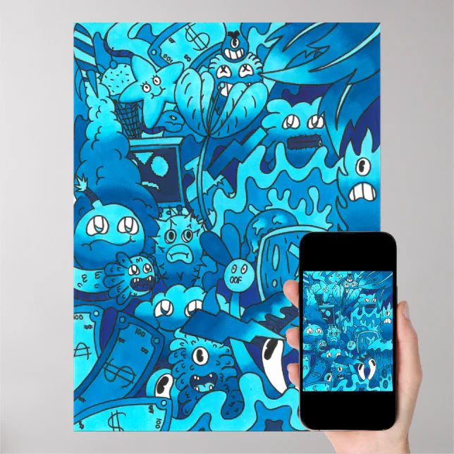 Blue Doodle Poster | Zazzle