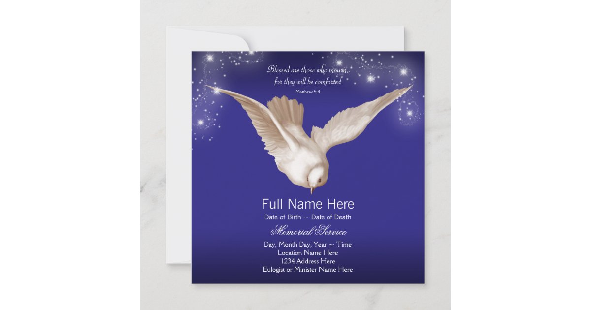Blue Dove Memorial Service Announcements | Zazzle