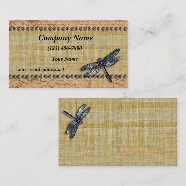 Blue Dragonfly Vintage Papyrus Business Card | Zazzle