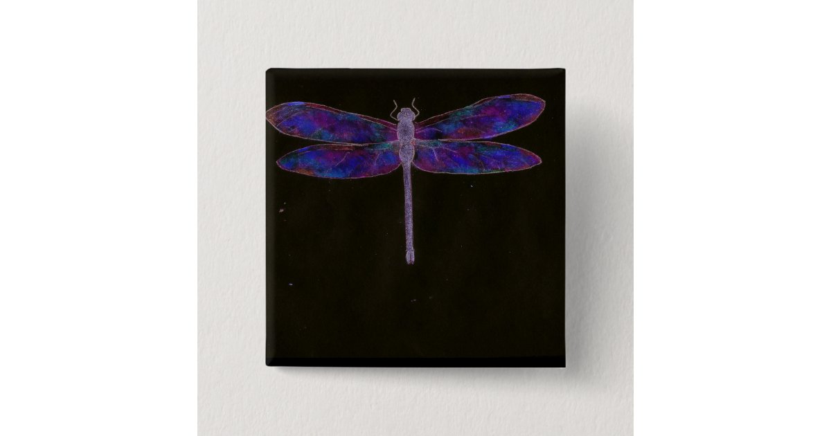 Blue Dragonfly wearable art Button | Zazzle