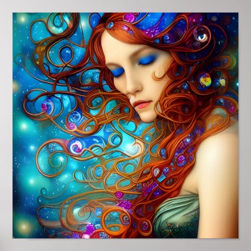 Blue Dreams Beautiful Woman Digital Art Poster | Zazzle