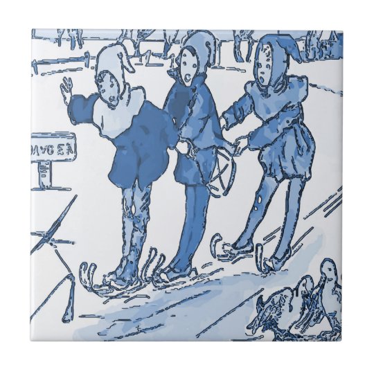 Blue Dutch Kids Skiing Tile | Zazzle.com