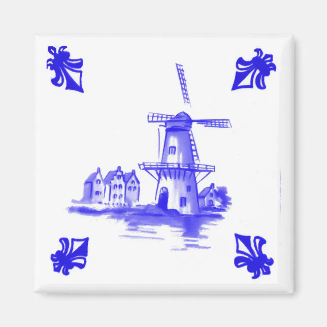 Blue Dutch Windmill Tile Delft look Magnet | Zazzle
