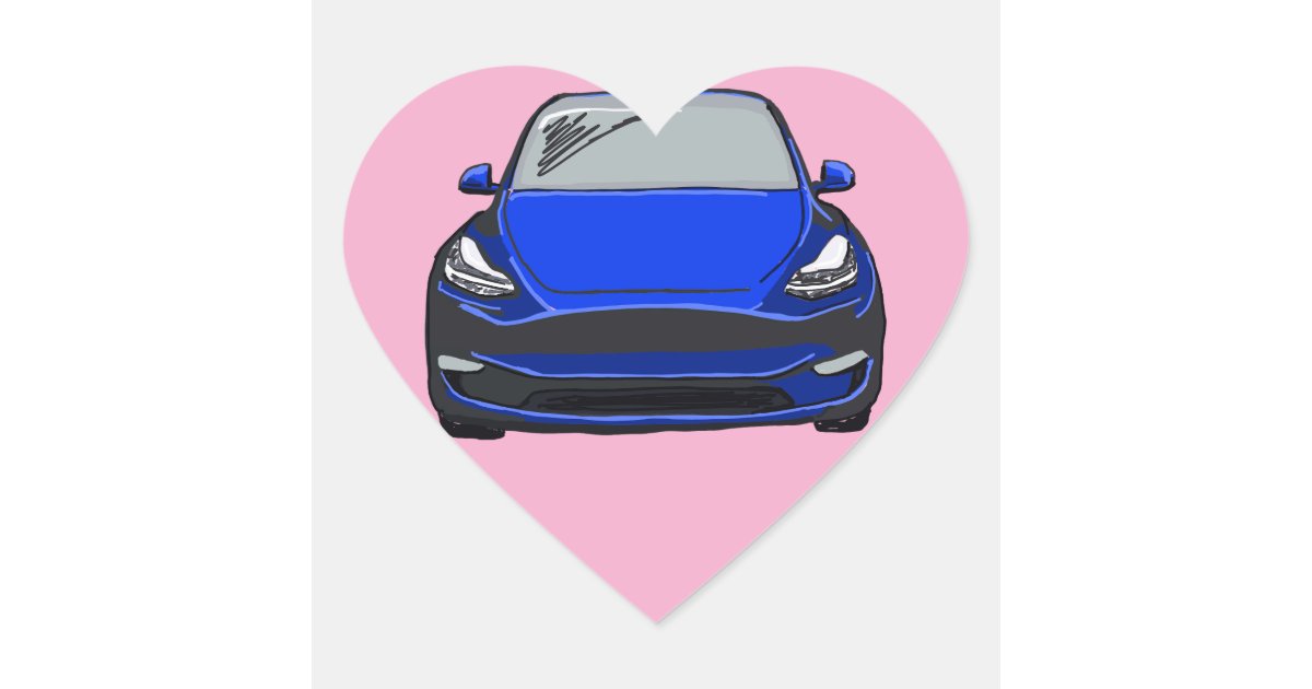 Blue Electric Vehicle SUV Car Drawing Heart Sticker | Zazzle